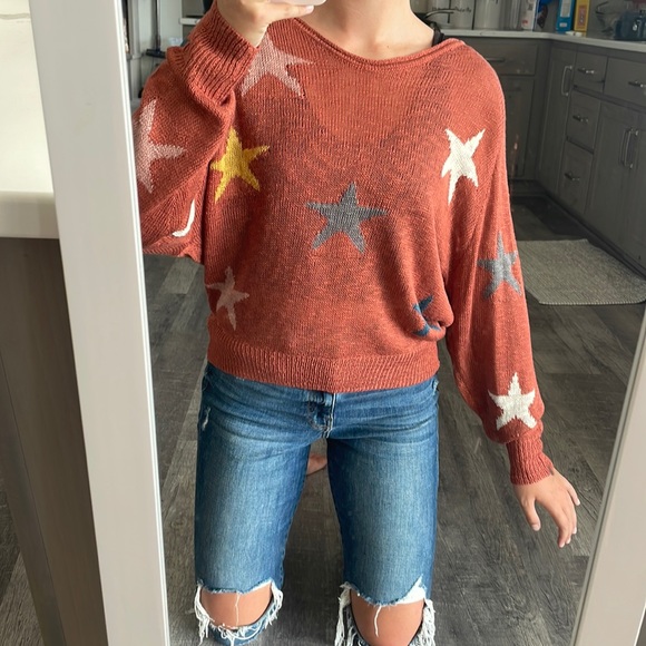 Blank Paige | Sweaters | Dusty Red Lightweight Sweater With Stars ...